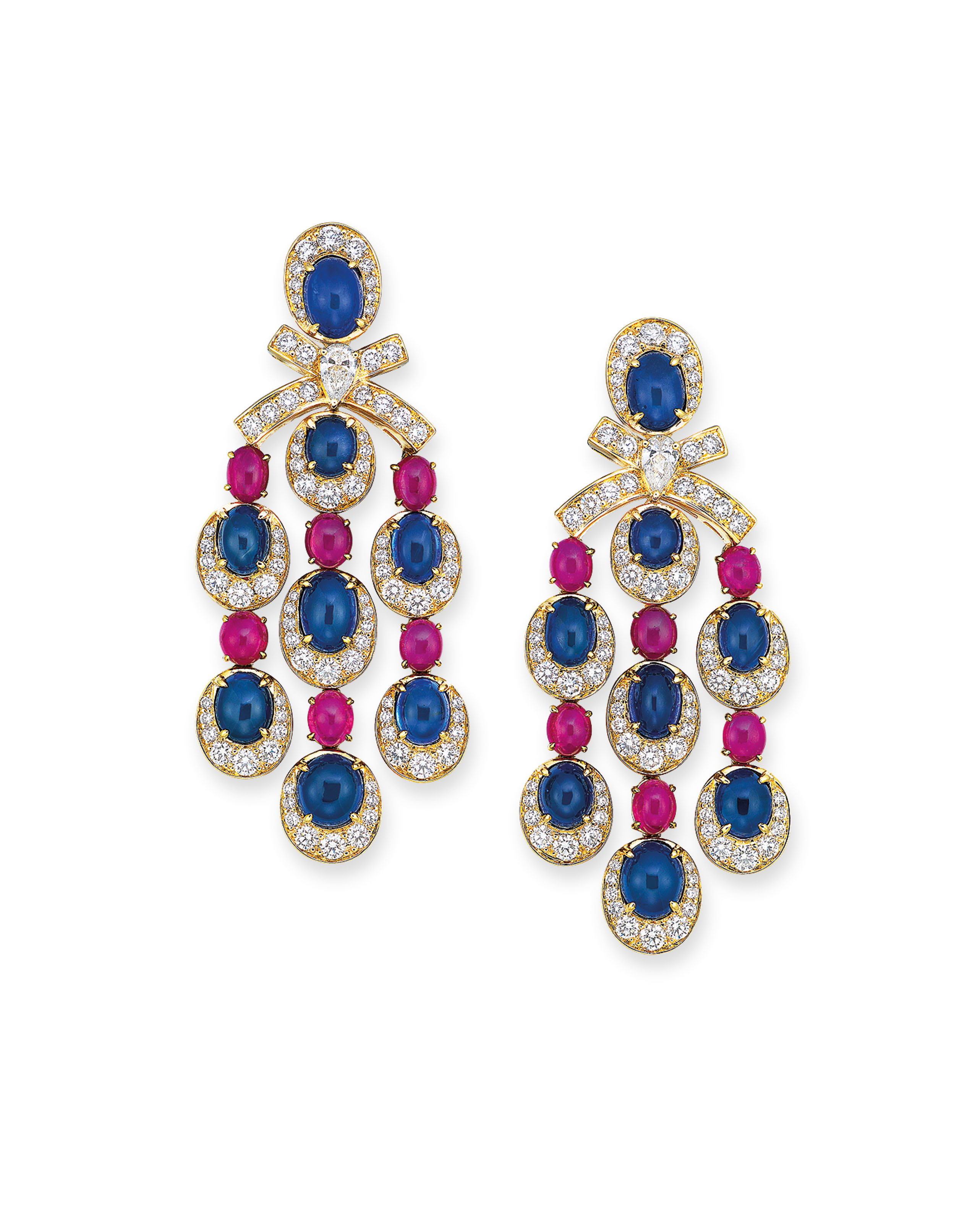 SAPPHIRE, RUBY AND DIAMOND EARRINGS, BULGARI | Christie's